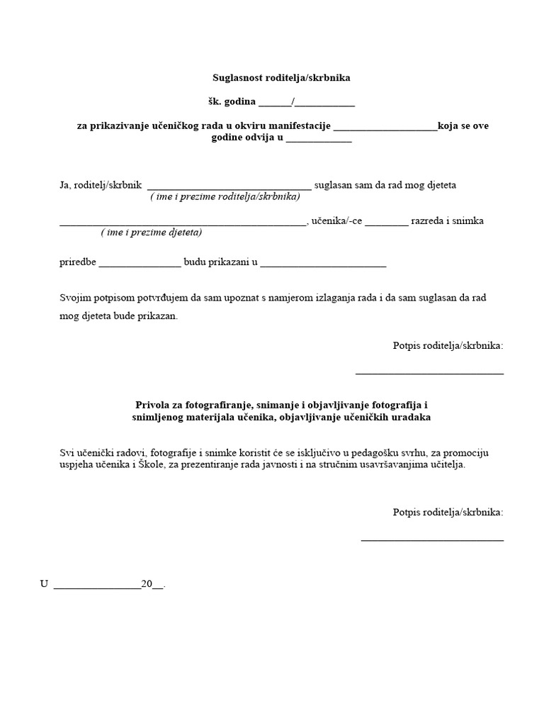 Suglasnost Roditelja | PDF