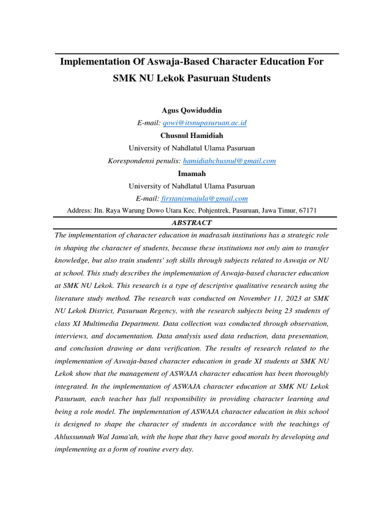 Implementation Character Education-2 | PDF | Learning | Qualitative ...