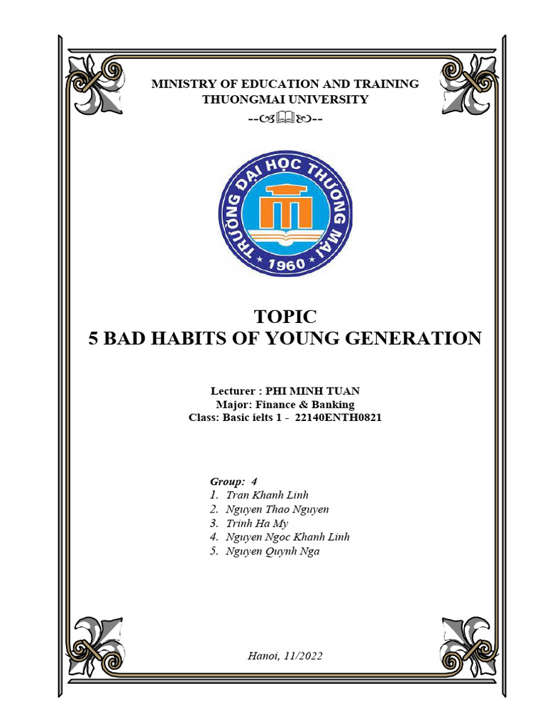 Nhóm 4 Tiểu luận BI1 Bad habits | PDF | Wellness | Lifestyle