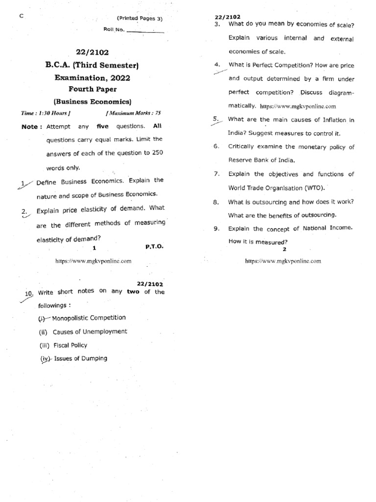Bca 3 Sem Business Economics 2102 2022 | PDF