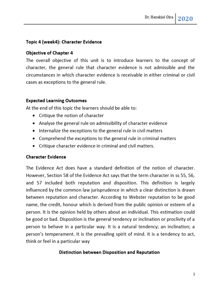 Topic 4_Character Evidence 2 | PDF