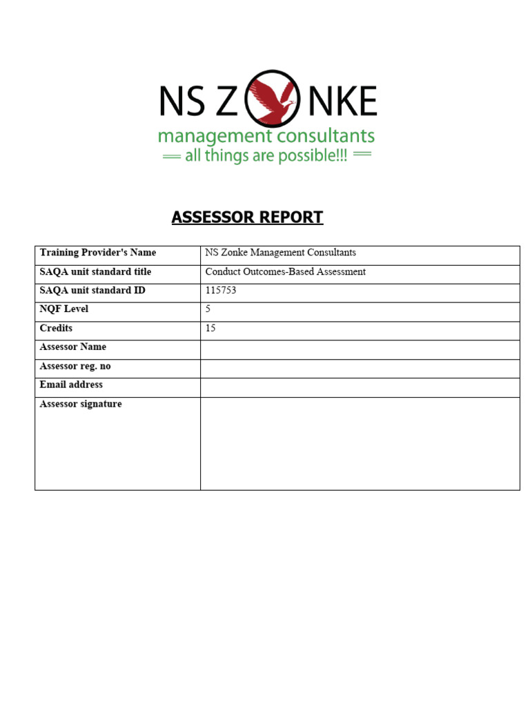 Assessor Report Sample | PDF | Career & Growth | Business