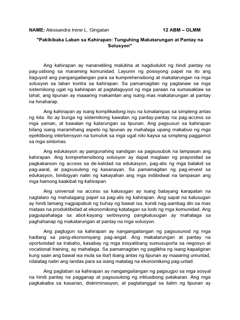 Pakikibaka Laban Sa Kahirapan - Posisyong Papel | PDF