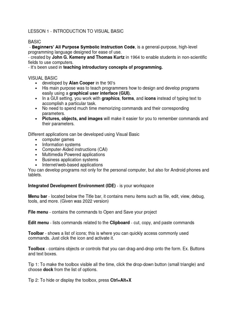 Introduction To Visual Basics | PDF