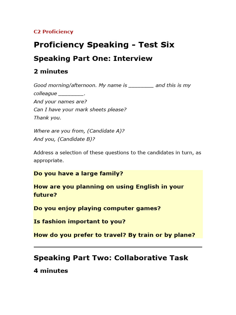 C2 Speaking Test 6 | PDF