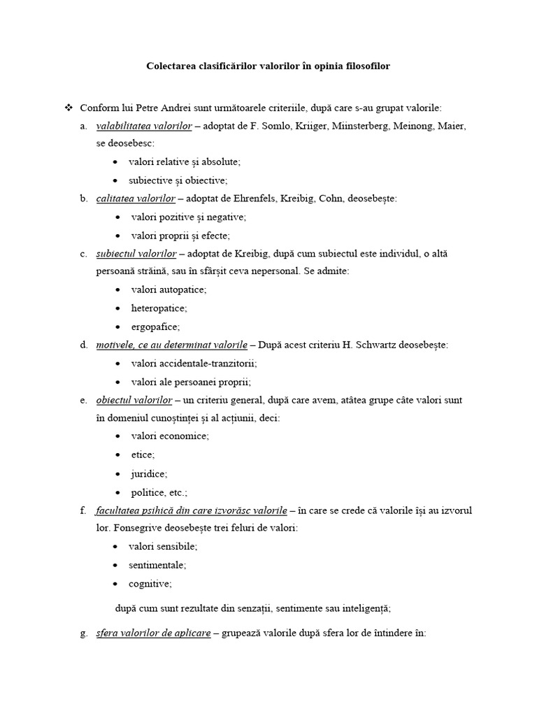 Clasificarea Valorilor in Opinia Filosofilor Leonte Andriana | PDF