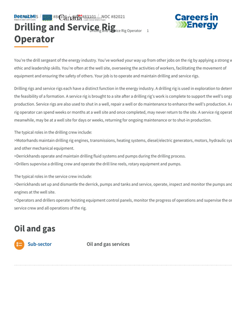 Drilling and Service Rig Operator | PDF