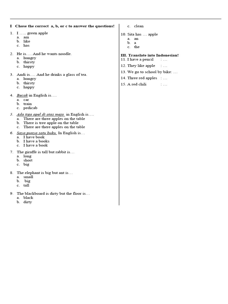 Soal - Bahasa - Inggris Kelas 2 | PDF | Foreign Language Studies