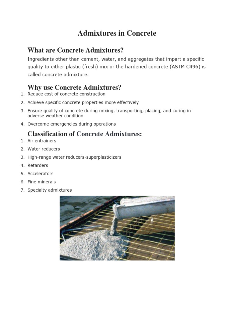 Concrete Admixtures Guide | PDF | Concrete | Cement