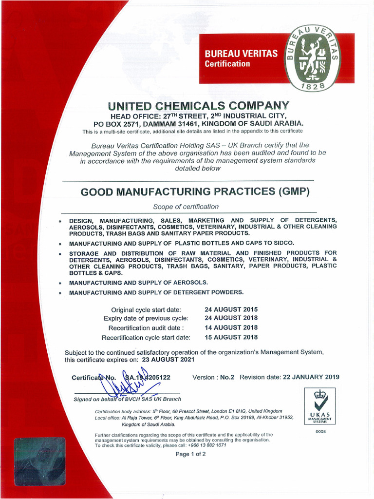 UCC CERTIFICATE GMP Valid Up To 23.08.2021 | PDF