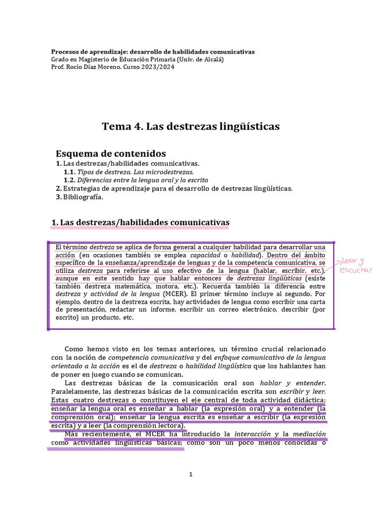 Destrezas lingüísticas en educación primaria | PDF | Artes del Lenguaje ...
