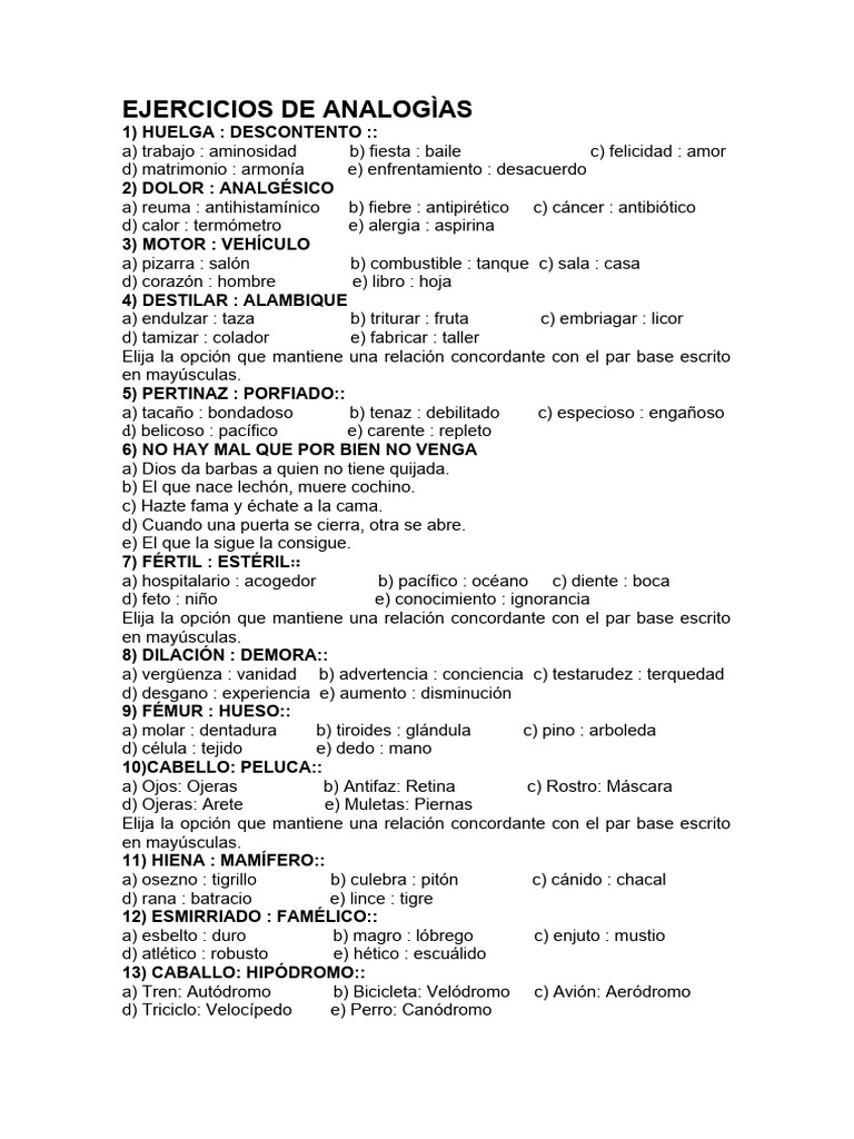 EJERCICIOS DE ANALOGÌAS 4to D | PDF
