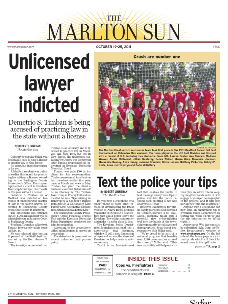 Unlicensed Lawyer Indicted: Text The Police Your Tips | PDF