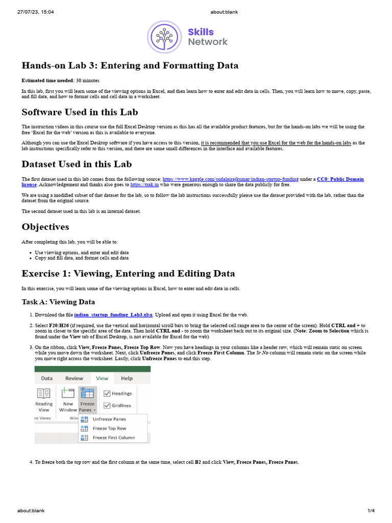 Entering and Formating Data | PDF | Microsoft Excel | Application Software