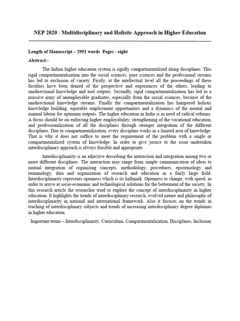 F - Interdisciplinary Approach in HE | PDF | Interdisciplinarity ...