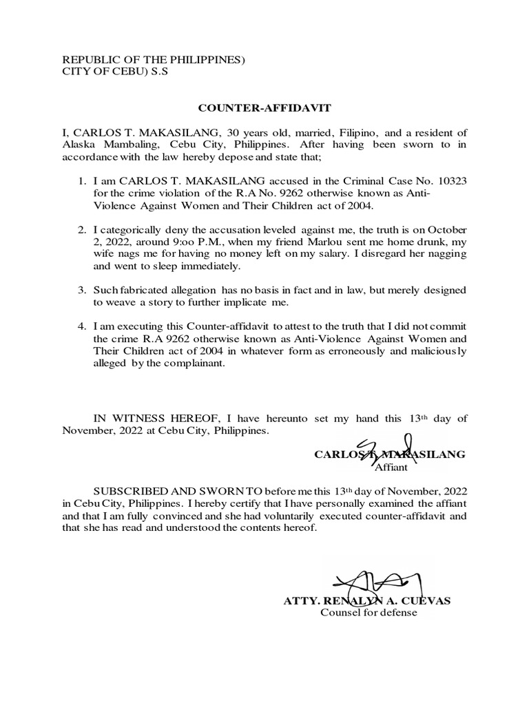Cuevas - Counter Affidavit Edited | PDF | Affidavit | Perjury