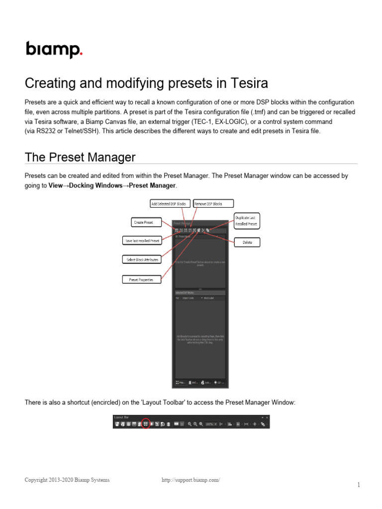 Creating and Modifying Presets in Tesira | PDF | Menu (Computing ...