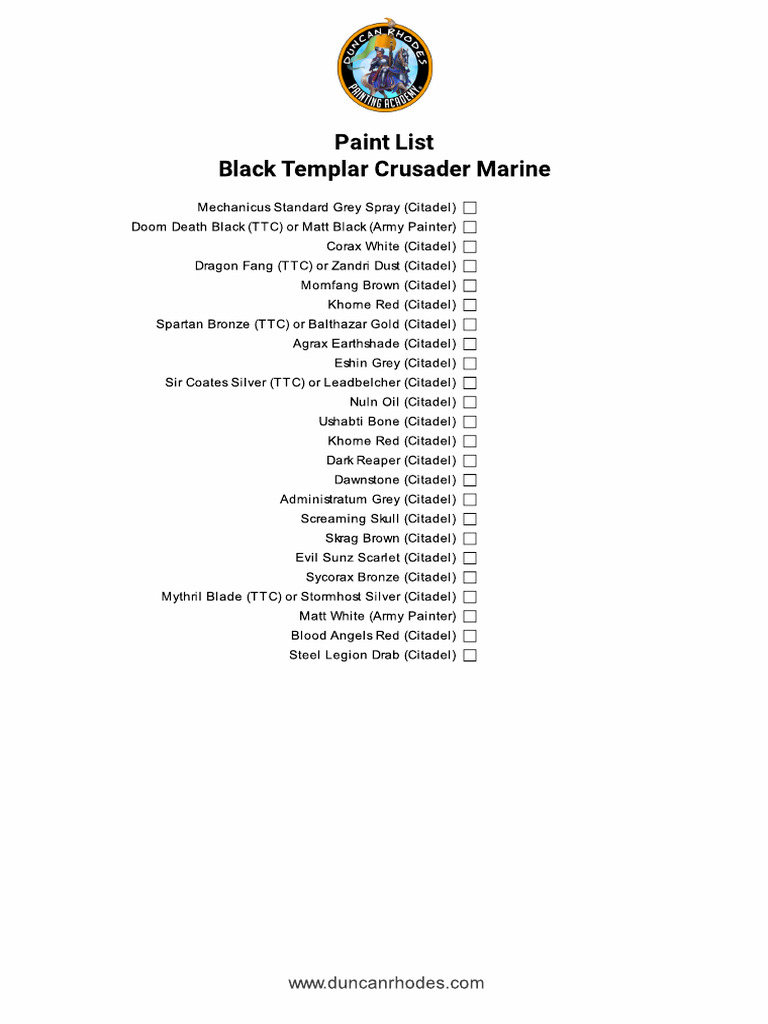 Black Templar Paint Color Guide | PDF
