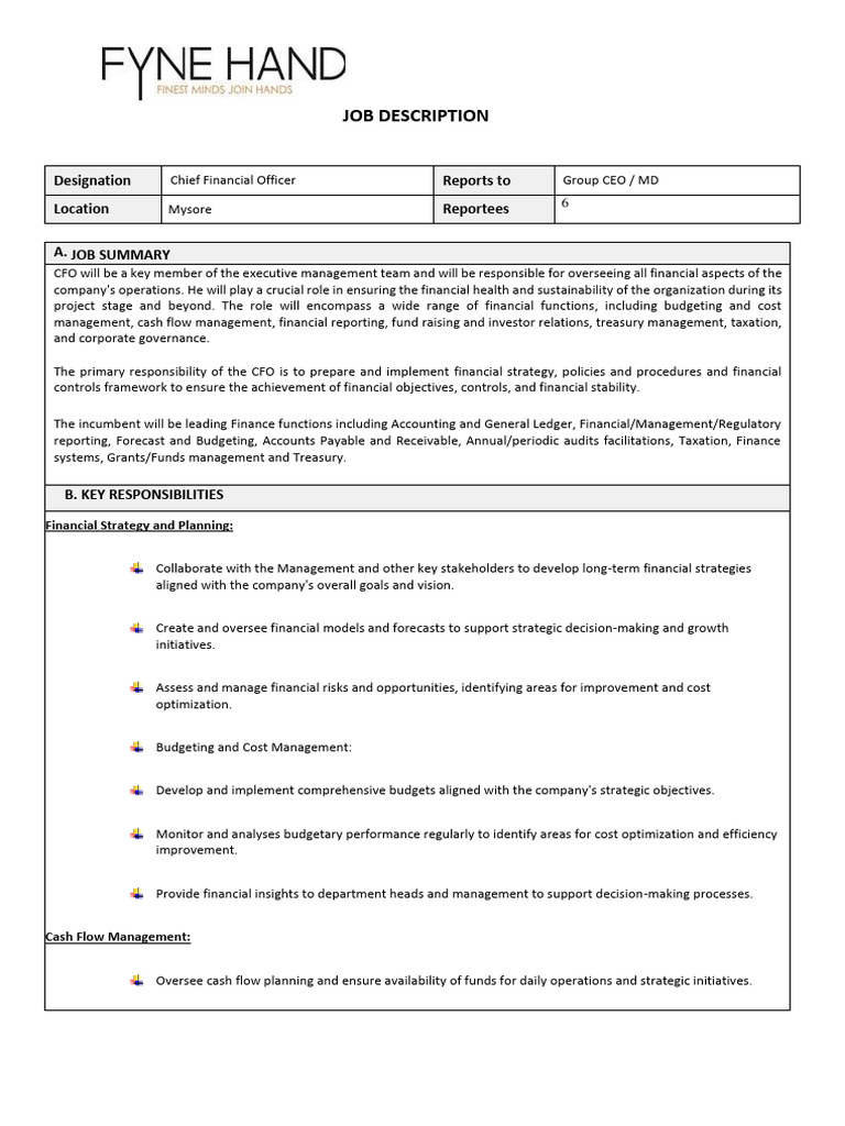 CFO Job Description and Responsibilities | PDF | Chief Financial ...