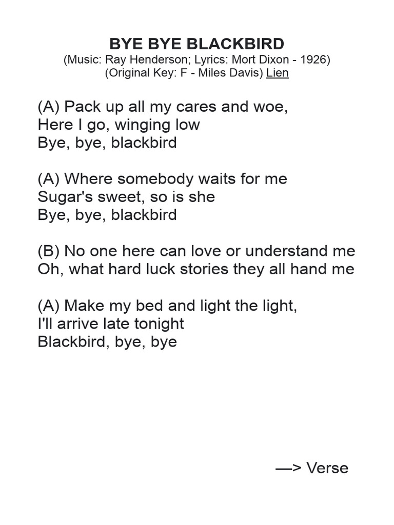 Bye Bye Blackbird (Lyrics) | PDF