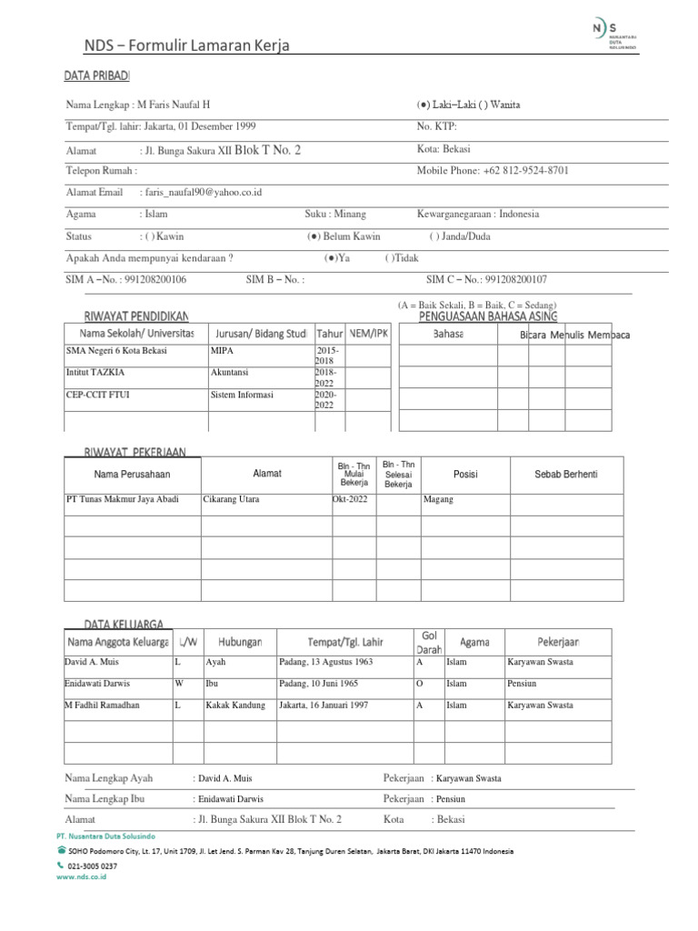NDS - Form Biodata v.3.0 | PDF