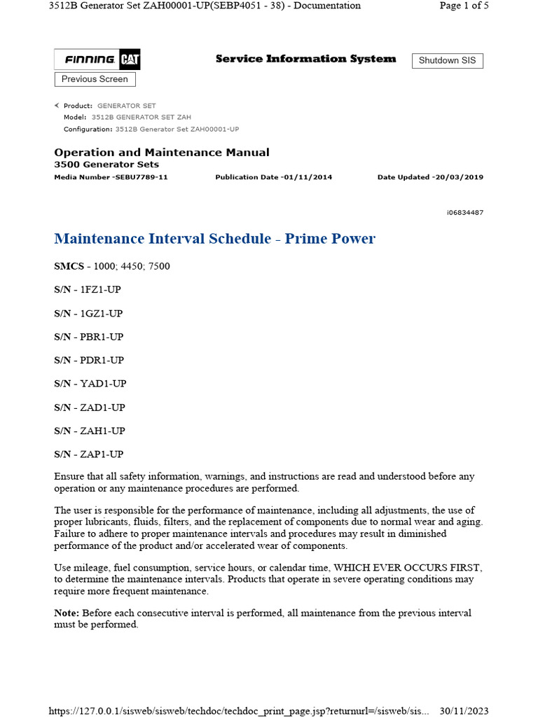 Maintenance Interval Schedule - Prime Power: Shutdown SIS Previous ...