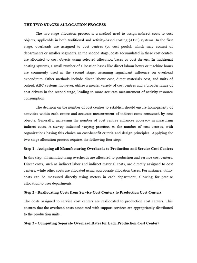 The Two Stages Allocation Process Pdf Debits And Credits Cost