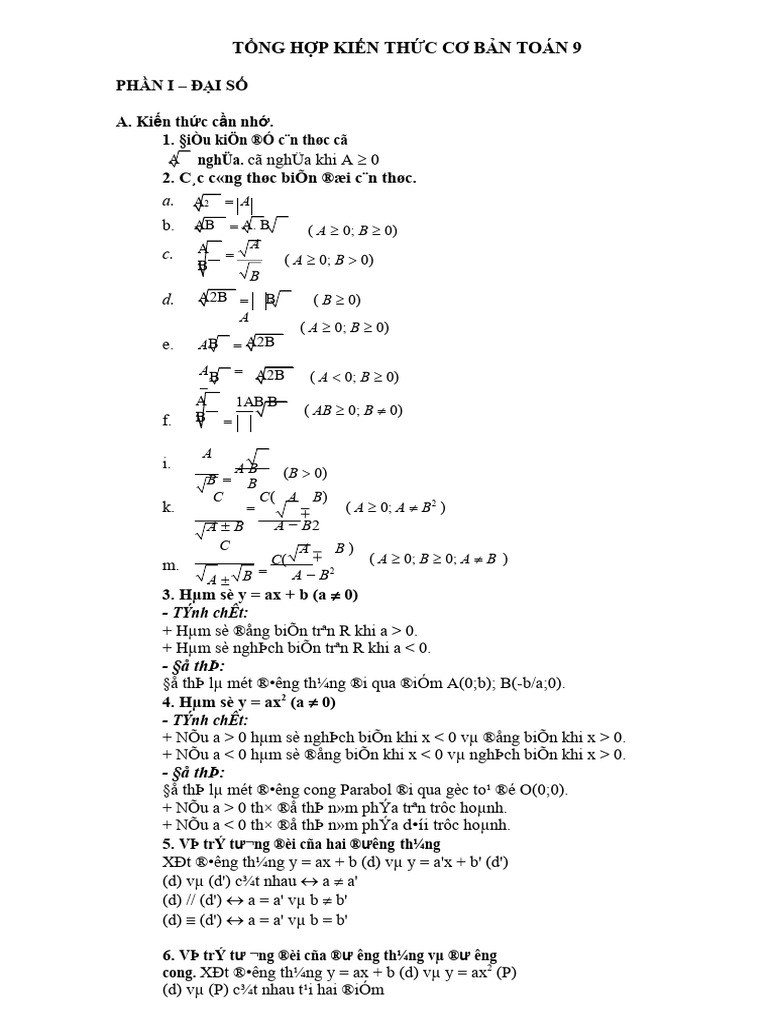 Tong Hop Kien Thuc Co Ban Toan 9 | PDF