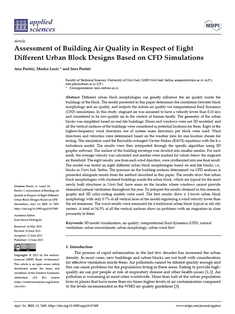 Assessment of Building Air Quality in Respect of Eight Different Urban Block Designs Based on ...