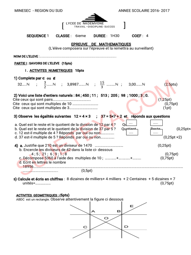 Mathematiques - Lycee de Nkoemvone - Annee Scolaire 2016 - 2017 ...
