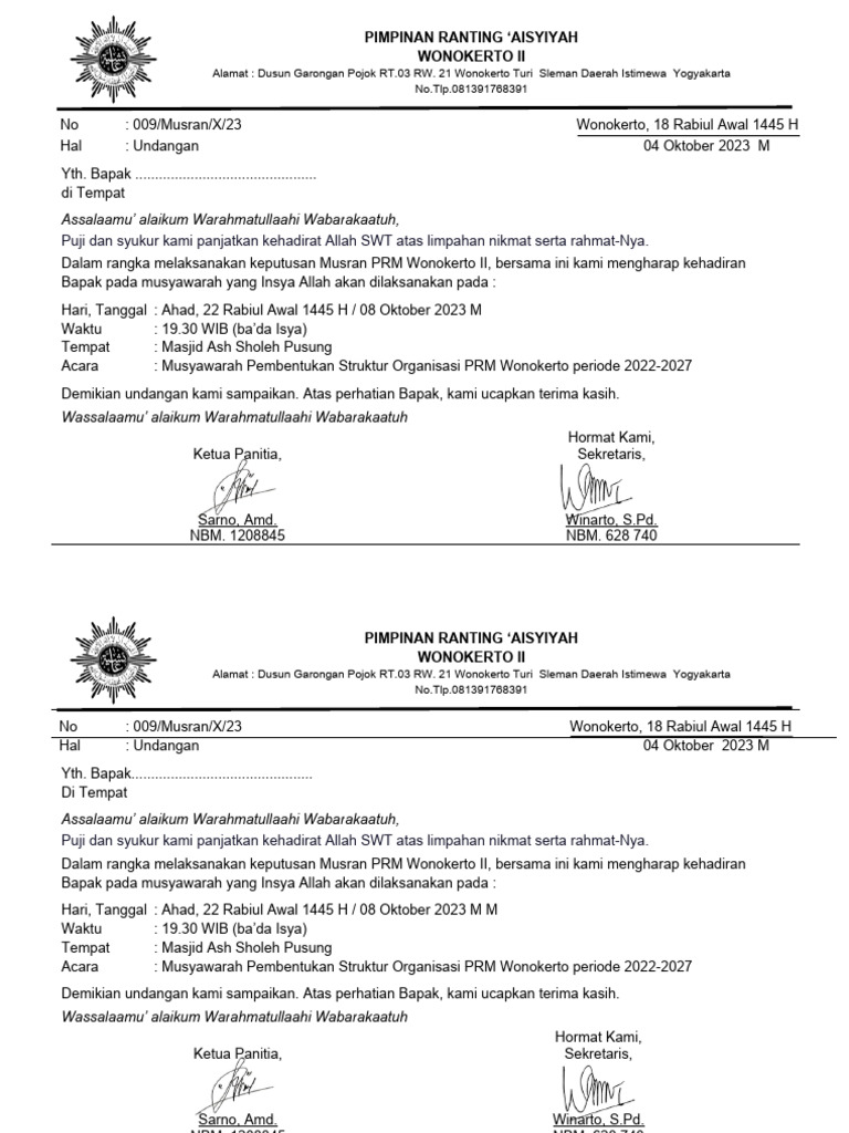 Undangan Aisyiyah Draft | PDF