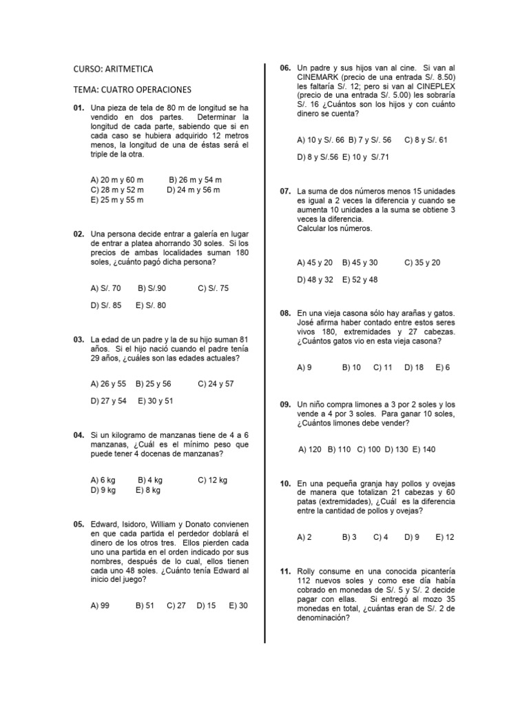 CUATRO OPERACION | PDF