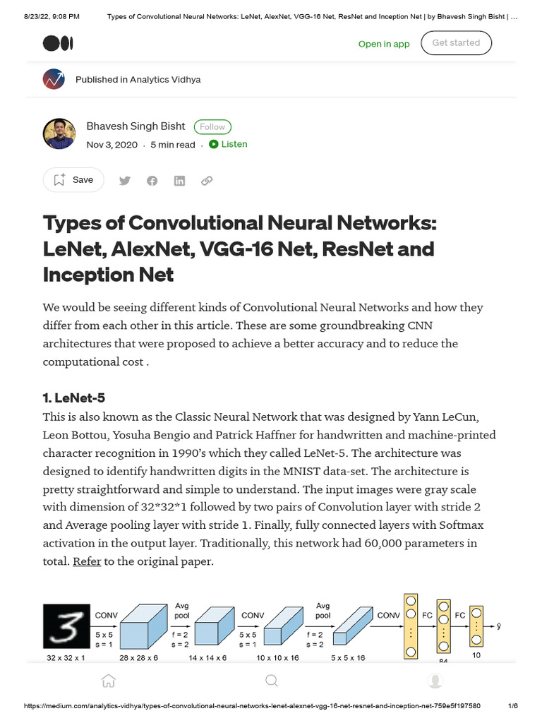 Types of Convolutional Neural Networks_ LeNet, AlexNet, VGG-16 Net, ResNet and Inception Net ...