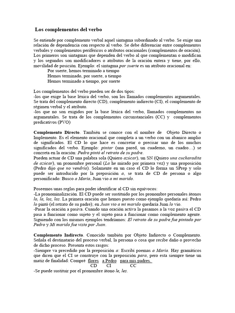 Los Complementos Del Verbo | PDF