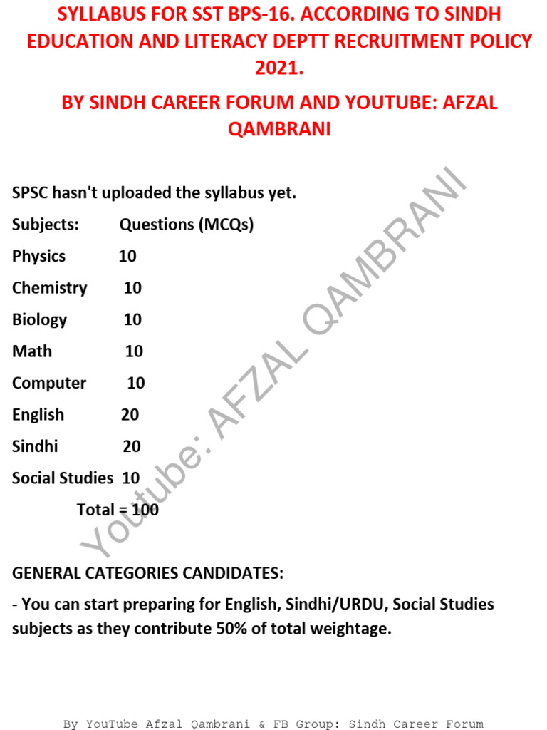 SPSC SST SYLLABUS 2023 | PDF