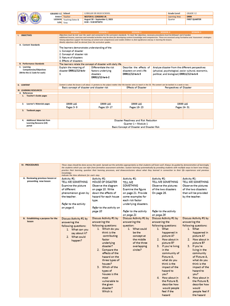 DLL DRRR Week 1 | PDF | Risk | Hazards