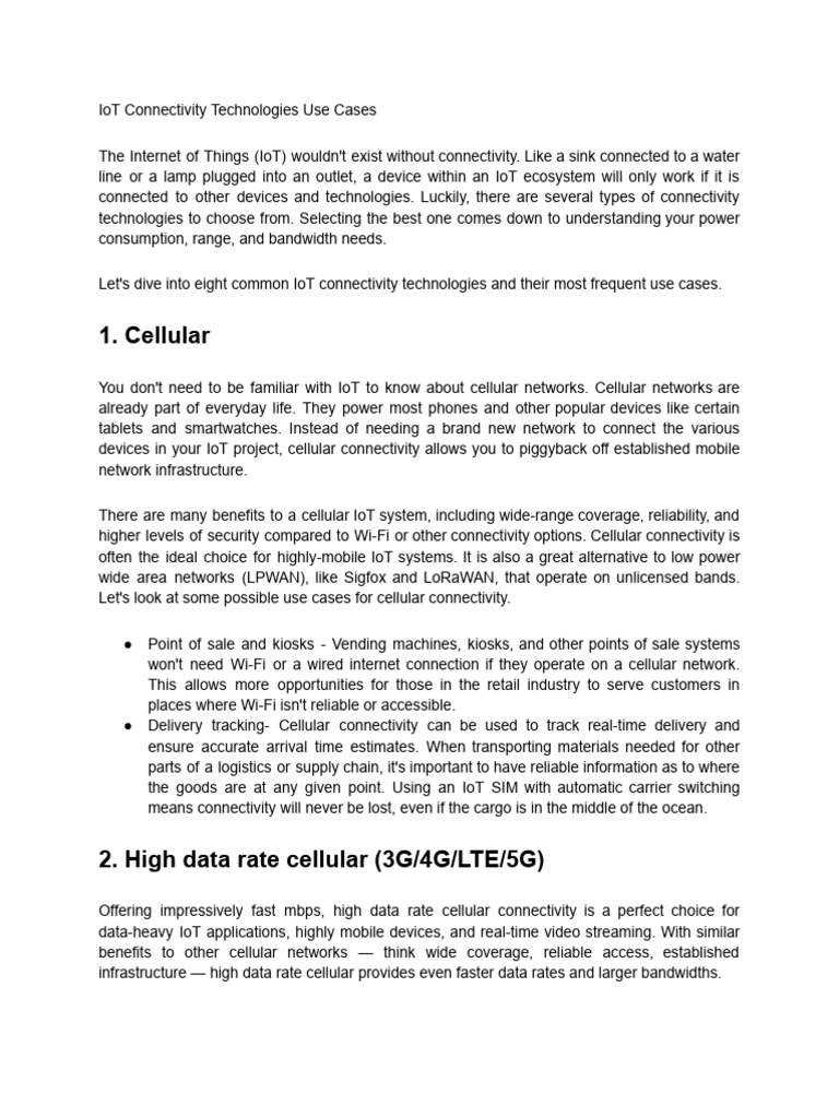 IoT Connectivity Technologies | PDF | Internet Of Things | Radio ...