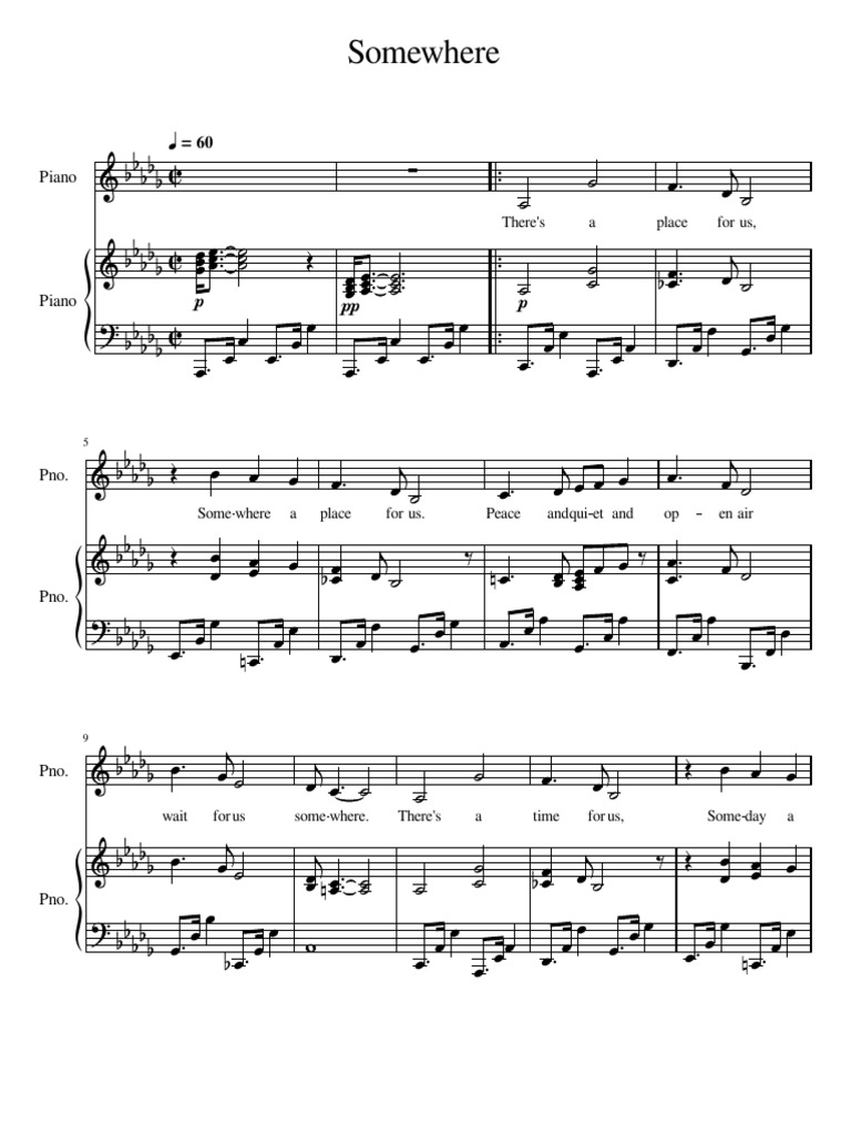 Piano Sheet Music: Somewhere | PDF