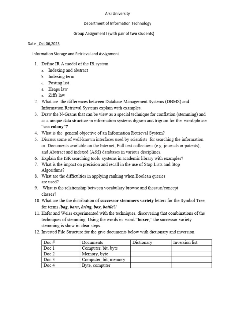 IT IR 1 Assignment 1 | PDF