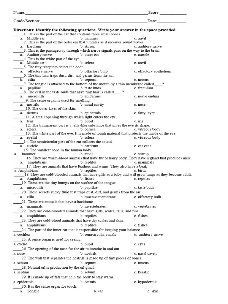 Grade 3 Science Reviewer with Answers | PDF | Ear | Amphibian