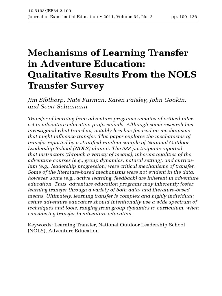 Mechanisms of Learning Transfer in Adventure Education | PDF | Learning ...