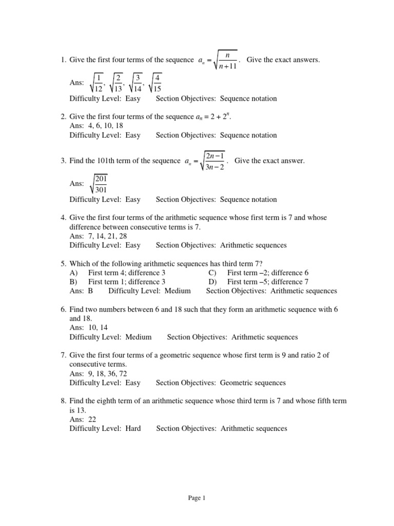 ch07 Section1 | PDF | Sequence | Arithmetic