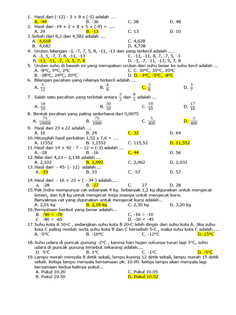 Sumatif Matematika Kelas 7 | PDF