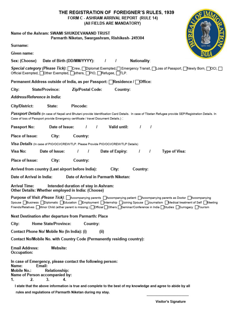C Form - Foreign Nationals | PDF | Travel Visa | Passport