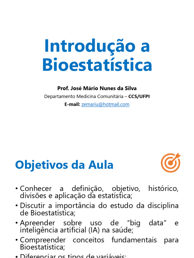 Aula 1 - Introdução A Bioestatística | PDF | Estatísticas | Bioestatística