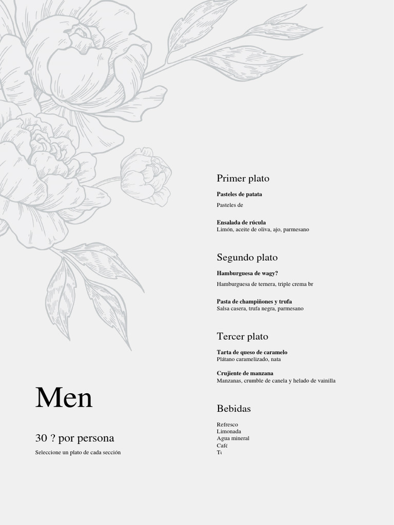 Menú de Cena Elegante | PDF | ensalada | Caramelo