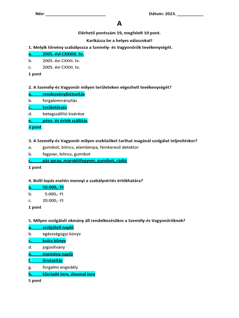 Vizsga Teszt Lap 1 44 | PDF