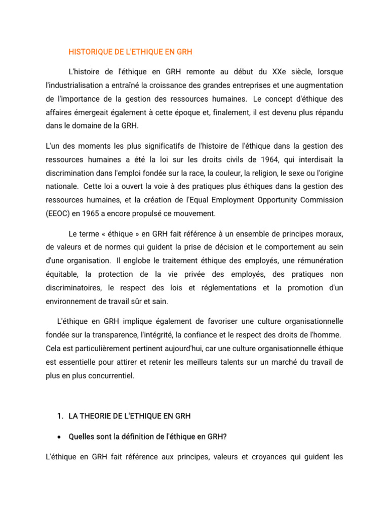 Ethique de GRH | PDF