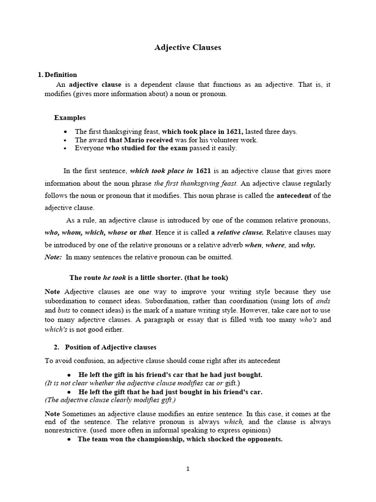 Adjective Clause | PDF | Adjective | Pronoun