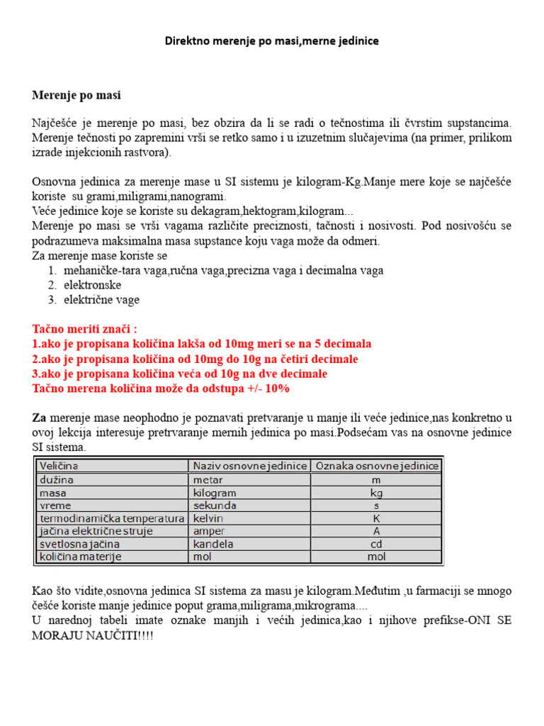 Direktno Merenje Po Masi | PDF
